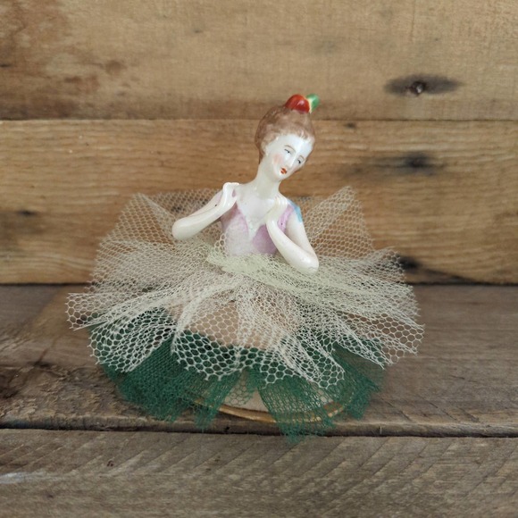 unknown | Other | Vintage Porcelain Victorian Lady Pin Cushion Made In ...